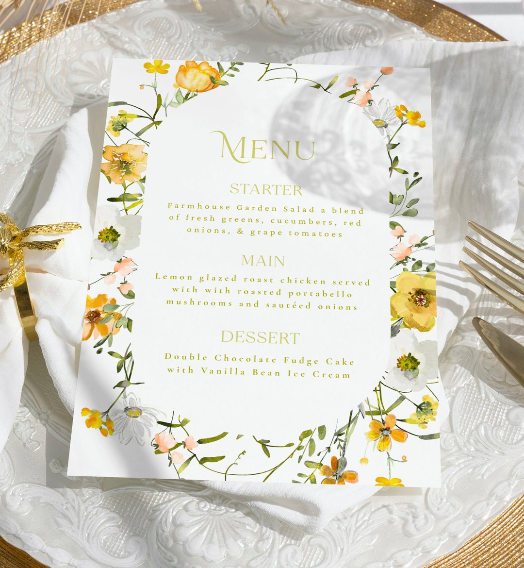 Editable Yellow Wildflower Floral Border Bridal Baby Shower Wedding ...