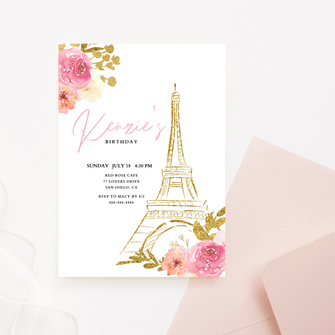 Paris Blooms Birthday Party Invite Parisian French Printable - Etsy