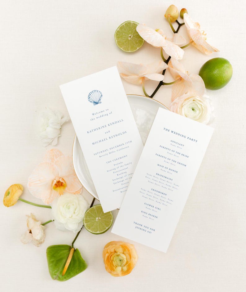 Editable AZURE Wedding Program Event Wedding Day Timeline Template Blue ...