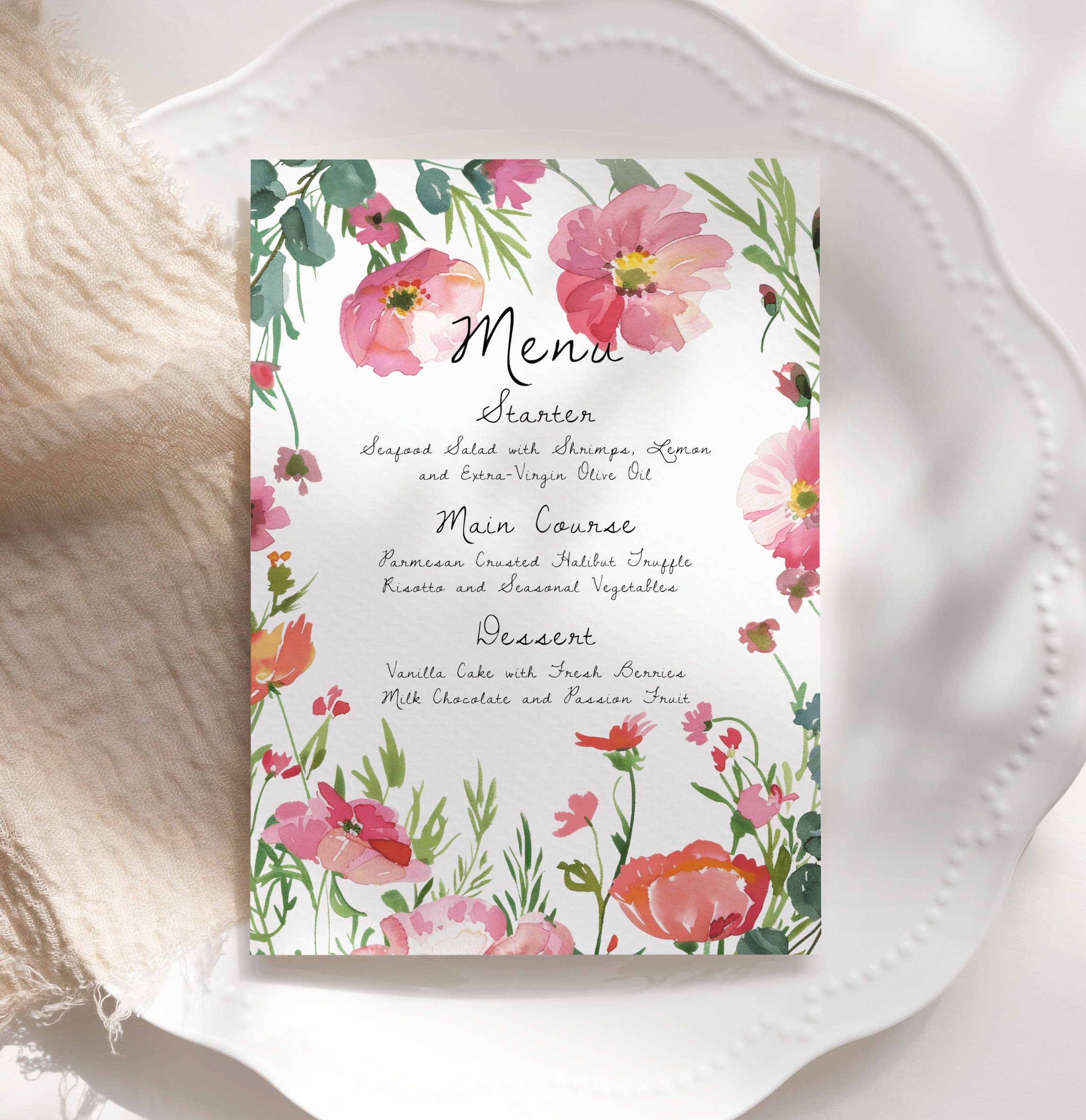 Editable Floral Frame Sketched Script Bridal Shower Wedding Menu ...