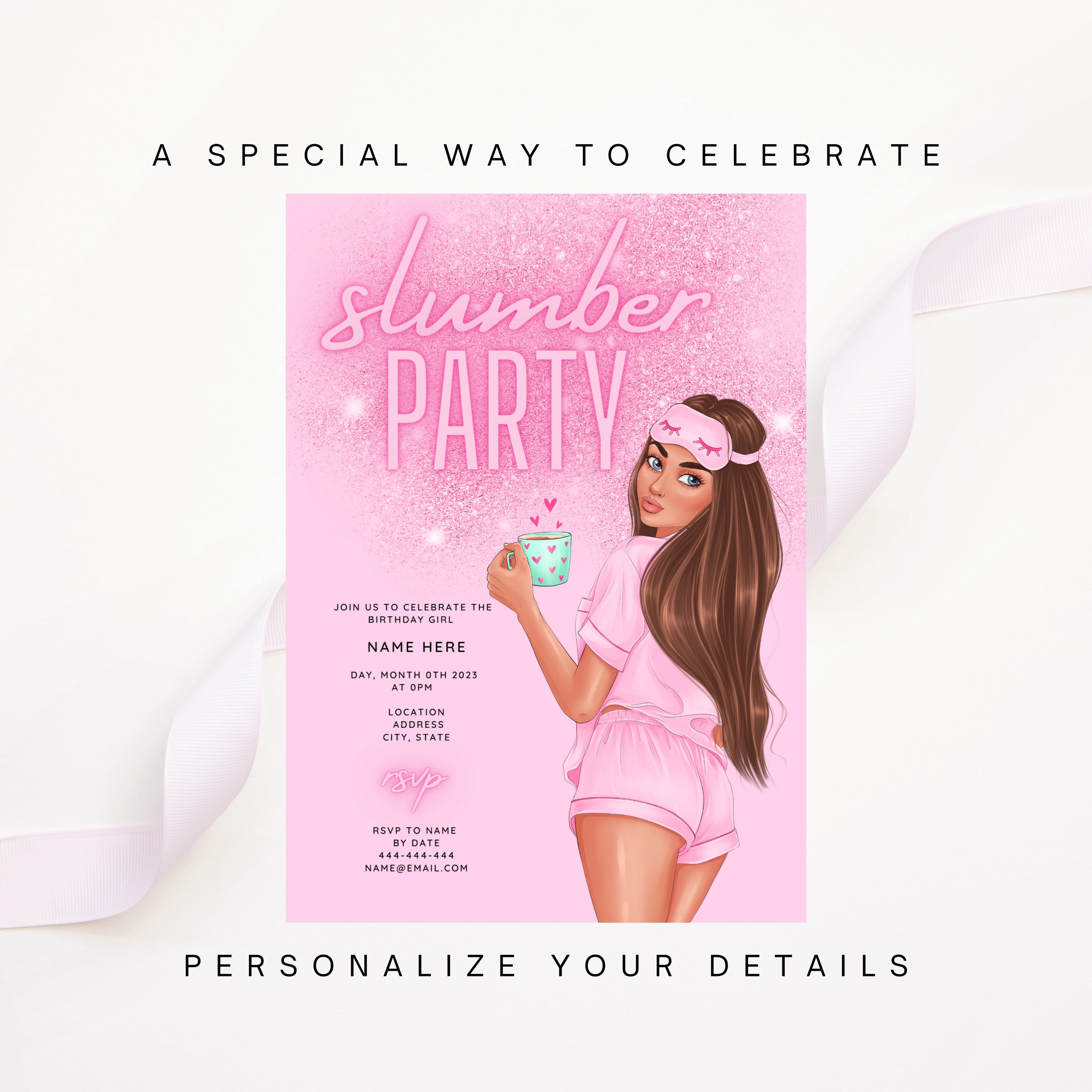 Pink Slumber Party Invite, Girl's Night in Sleepover Printable, Sparkle ...