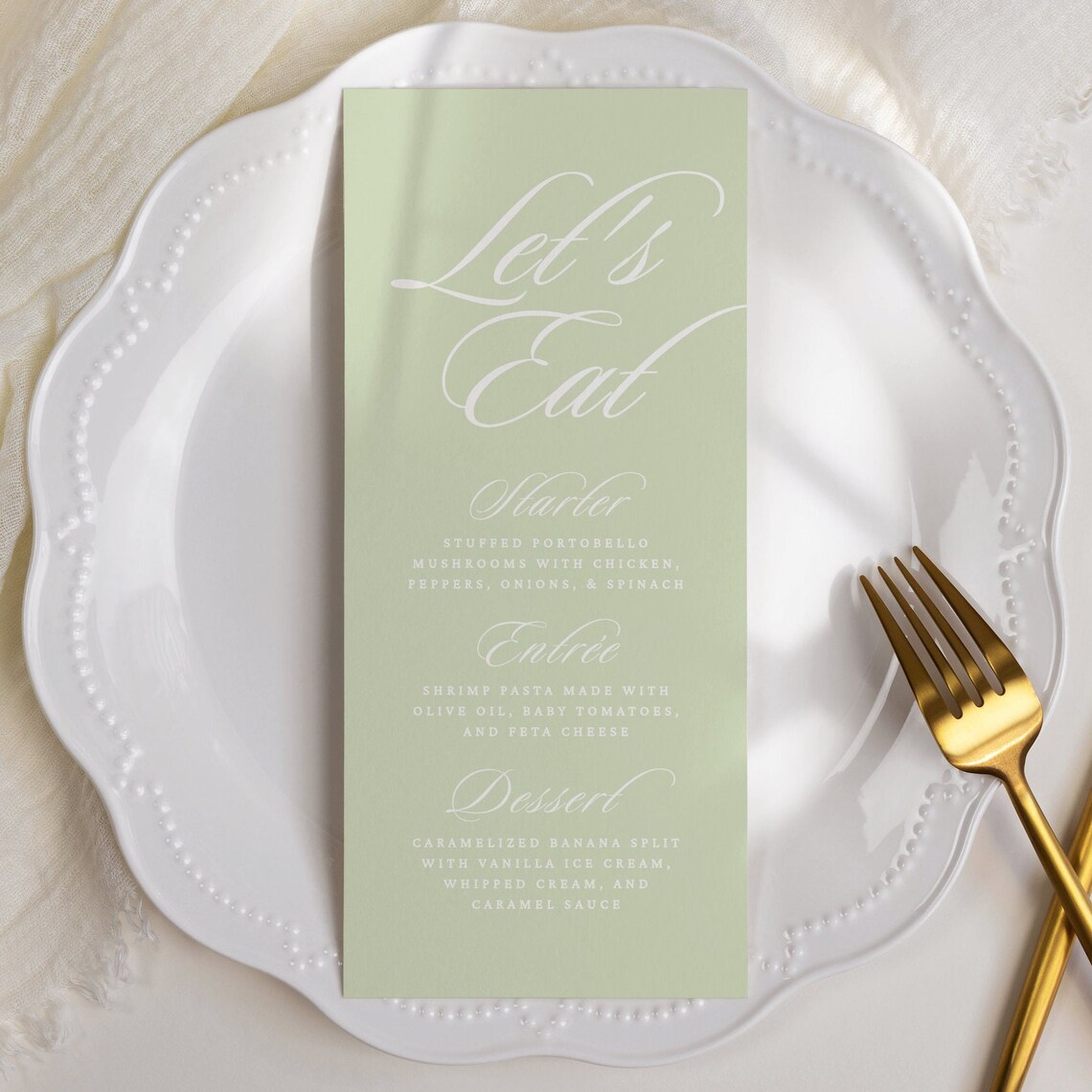Editable Green Let's Eat Menu Event Menu Template Shabby Chic Floral ...