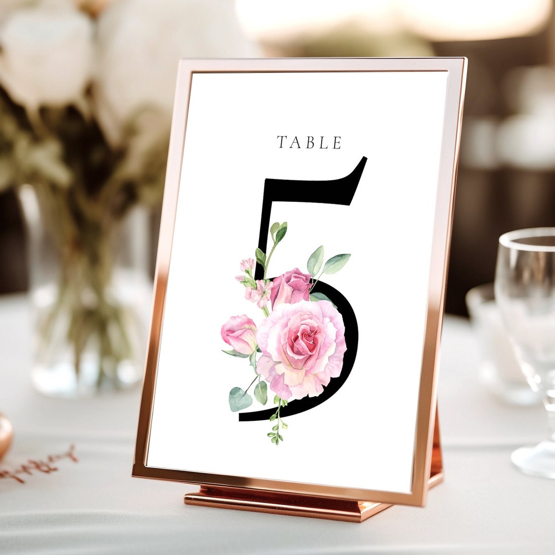 Editable Modern Floral Table Number Template Flowers Pink Printable ...