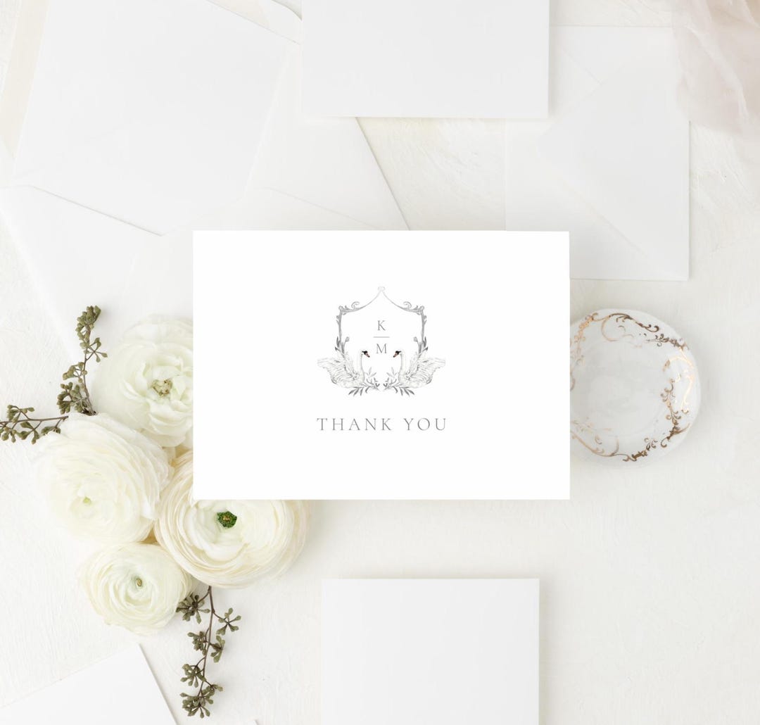 Editable WHITE SWAN Modern Crest Swans Baroque Wedding Monogram Crest ...