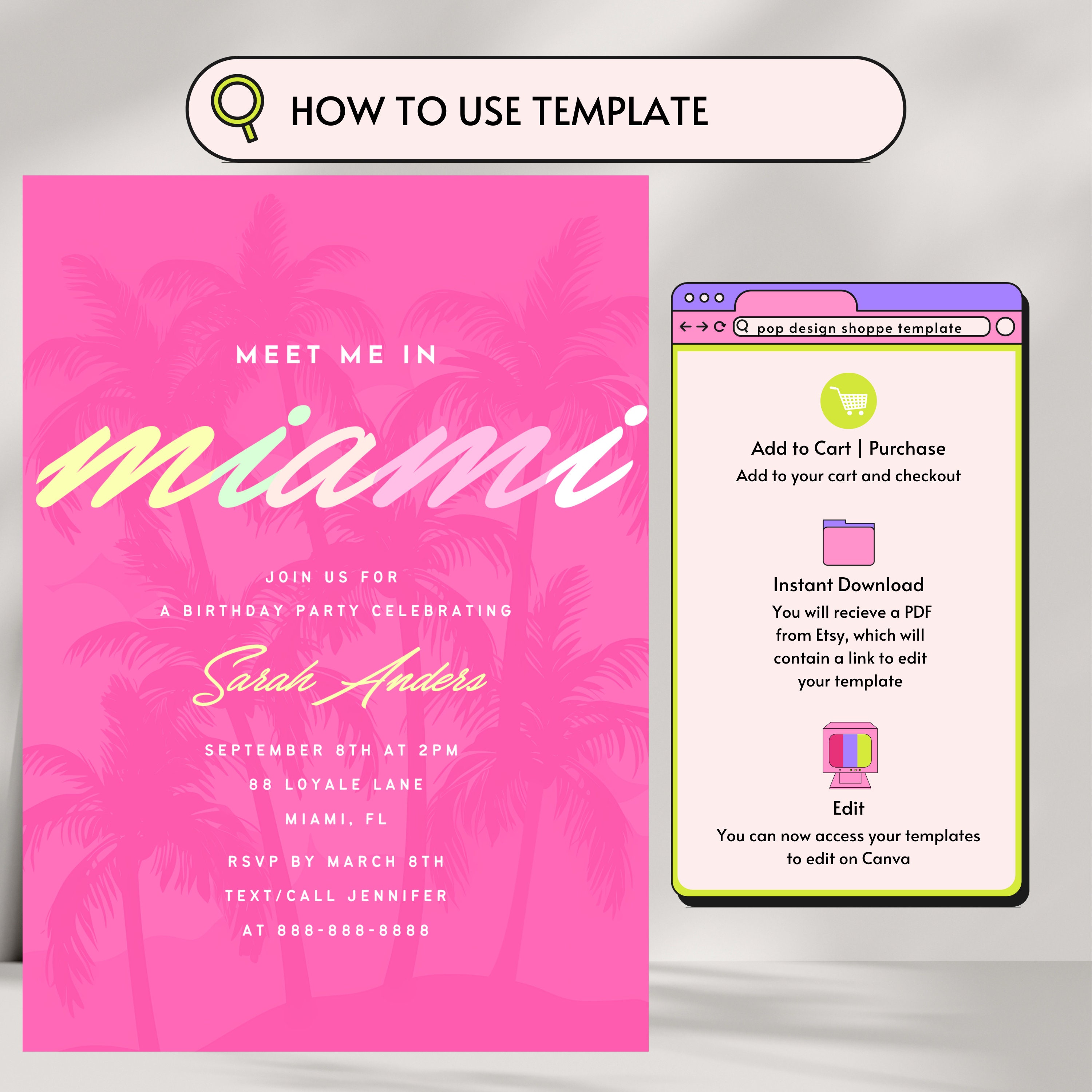 Meet Me in Miami Birthday Invitation Birthday Weekend - Etsy