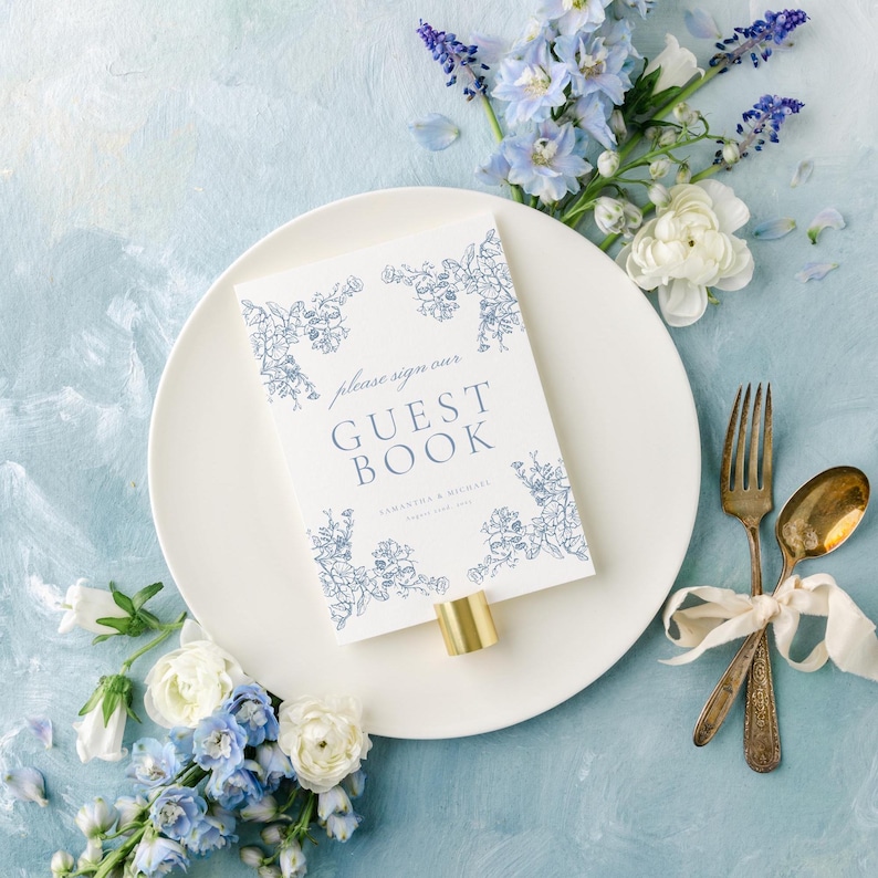 Editable DAYDREAM Blue Guestbook Sign | Chinoiserie Wedding 5x7, 8x10 ...