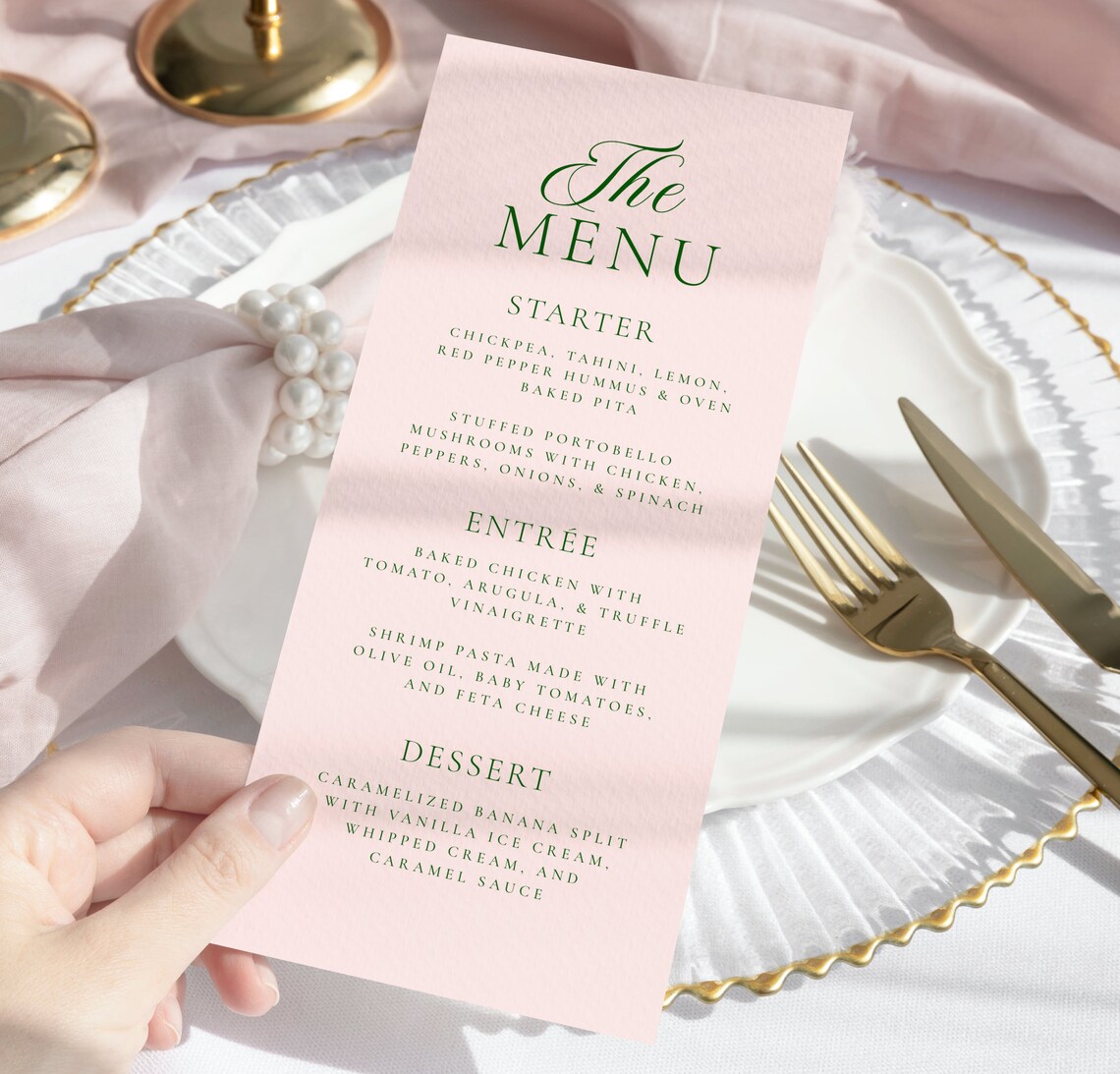 Editable Pink Blush Modern Script Menu Ivy Green Template Printable ...