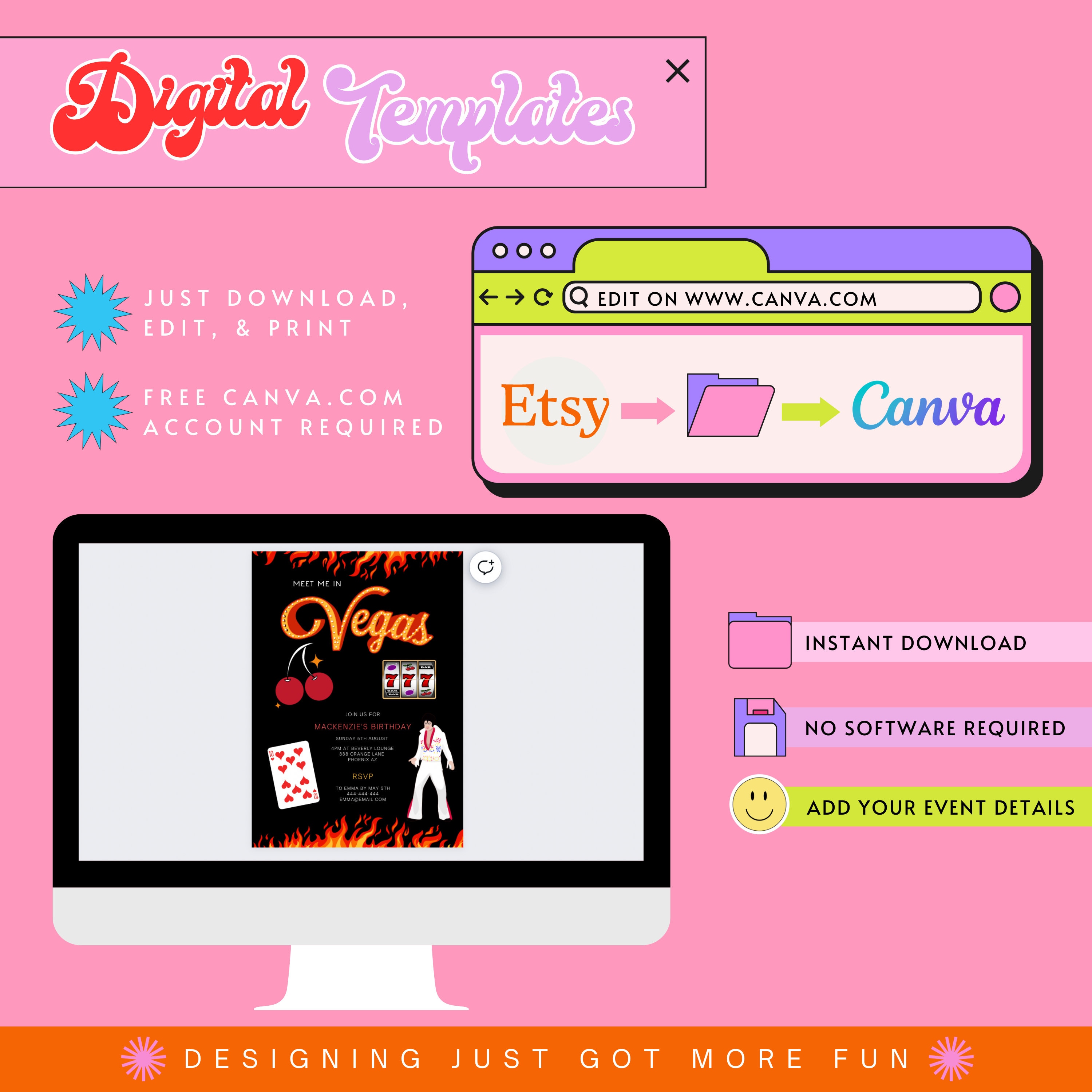 Flamin' Vegas Birthday Invitation Sin City Birthday Weekend Getaway ...