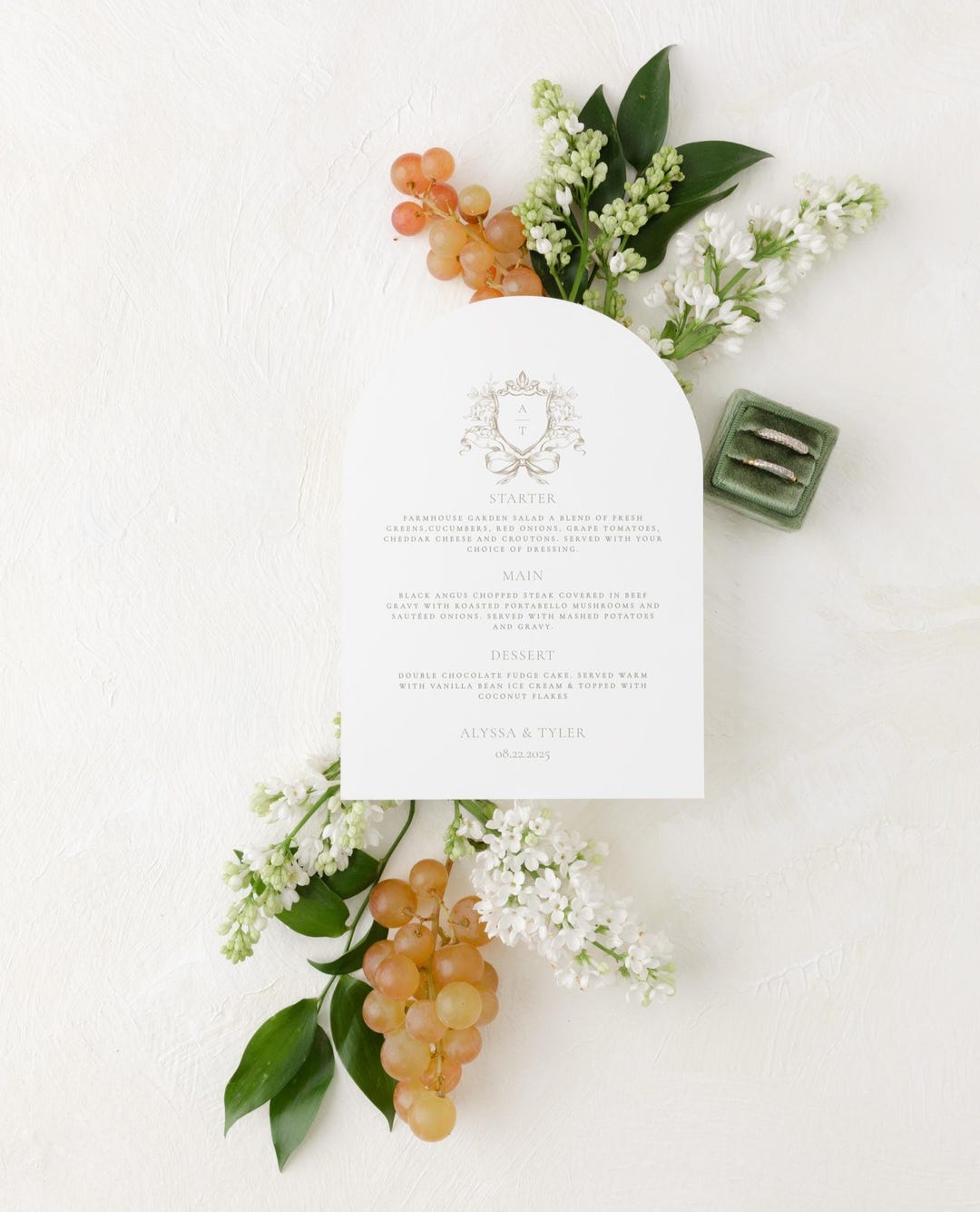 Editable VICTORIA Tan Baroque Arch Crest Wedding Menu Template | Custom ...