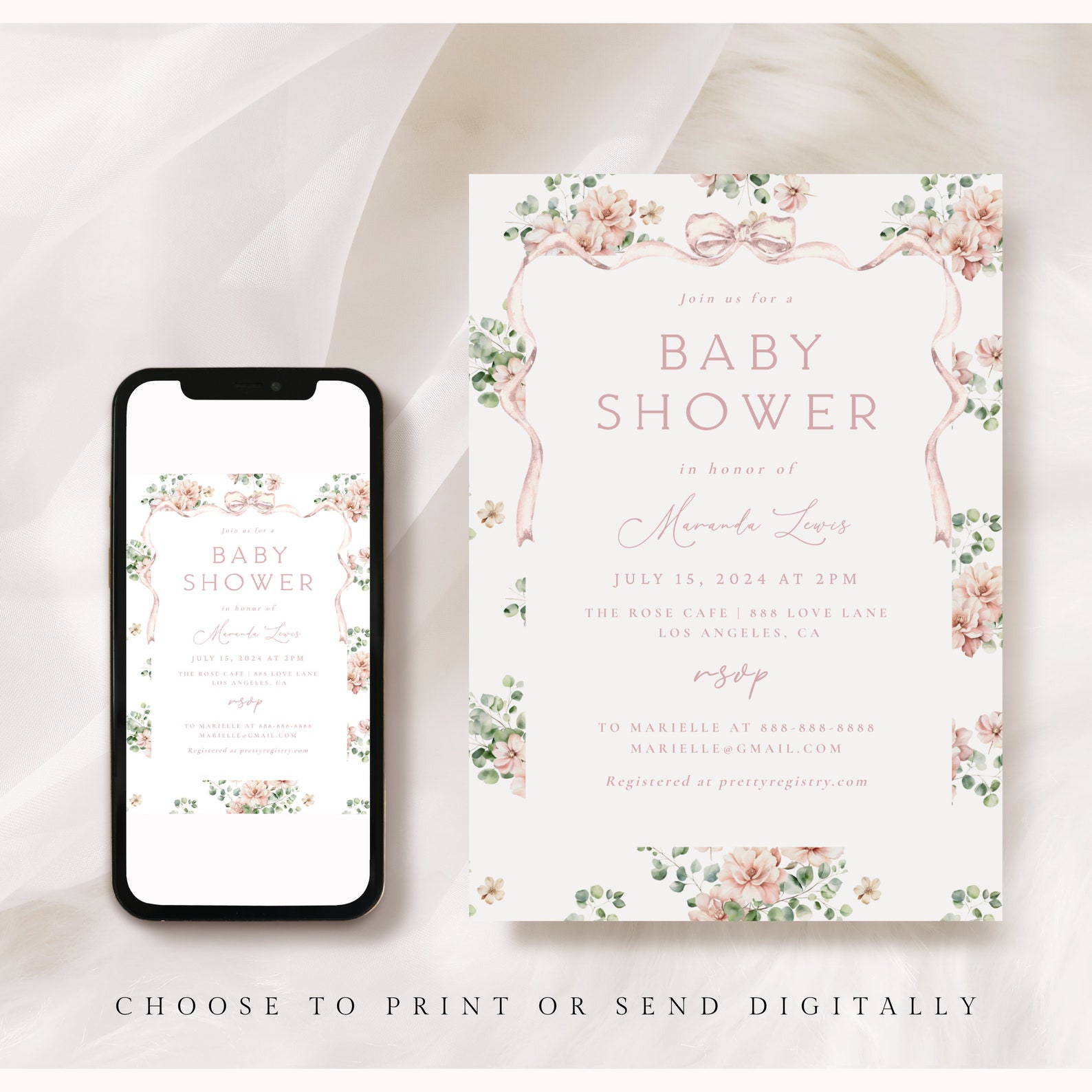 Editable Watercolor Floral Print Baby Shower Invitation Template ...