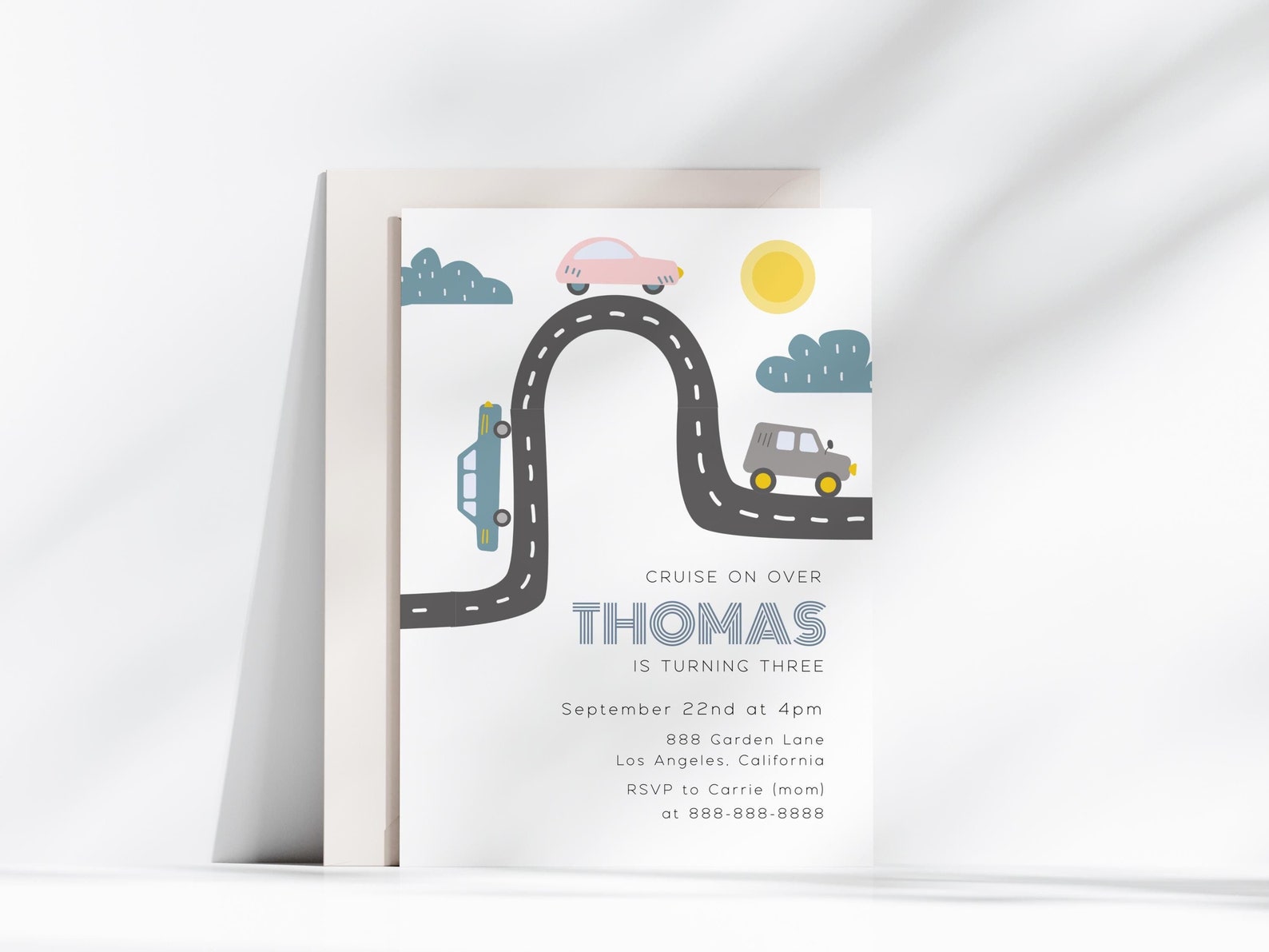 Editable Cars Travel Transportation Road Birthday Invitation Template ...