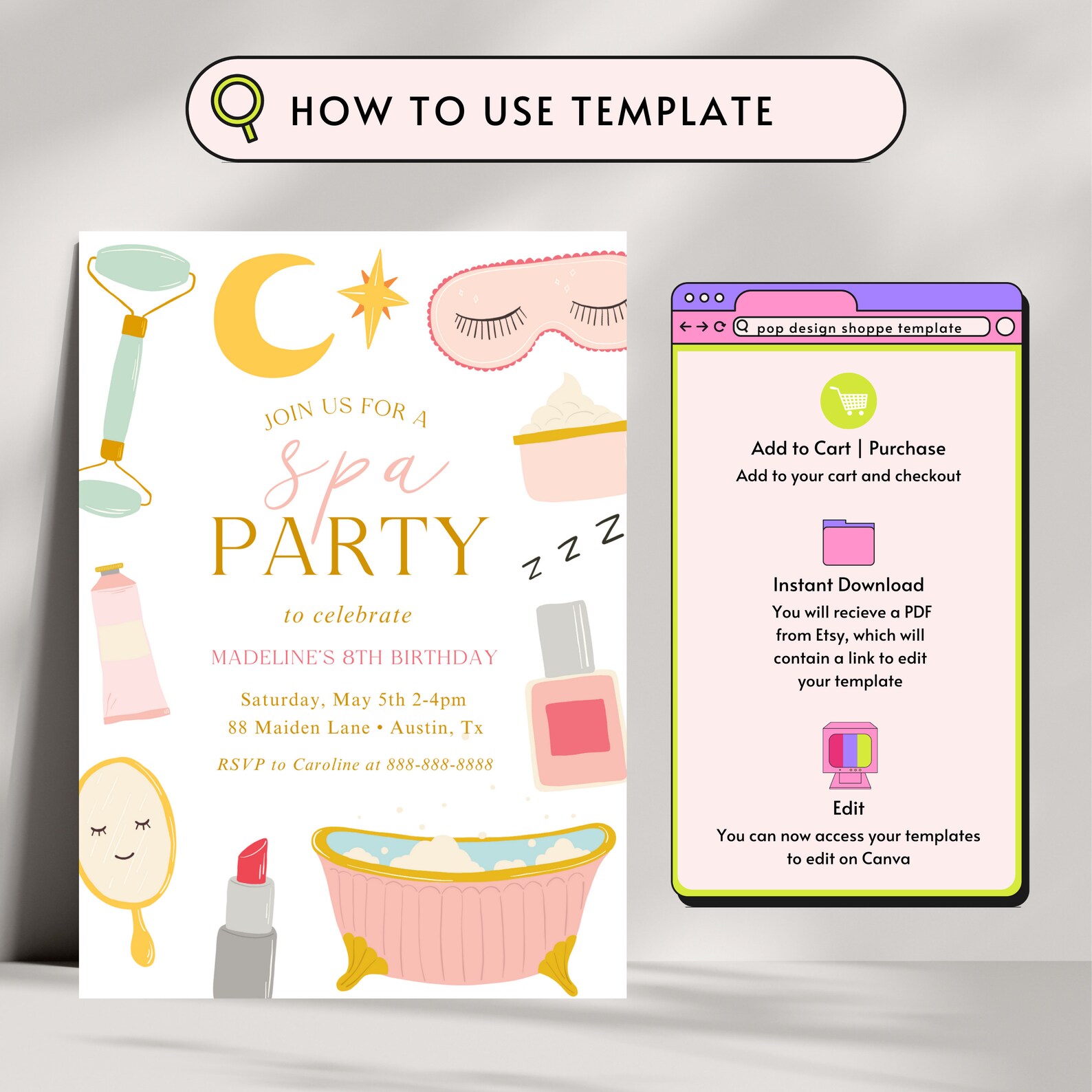 Editable Spa Party Birthday Invitation Slumber Party Pamper - Etsy