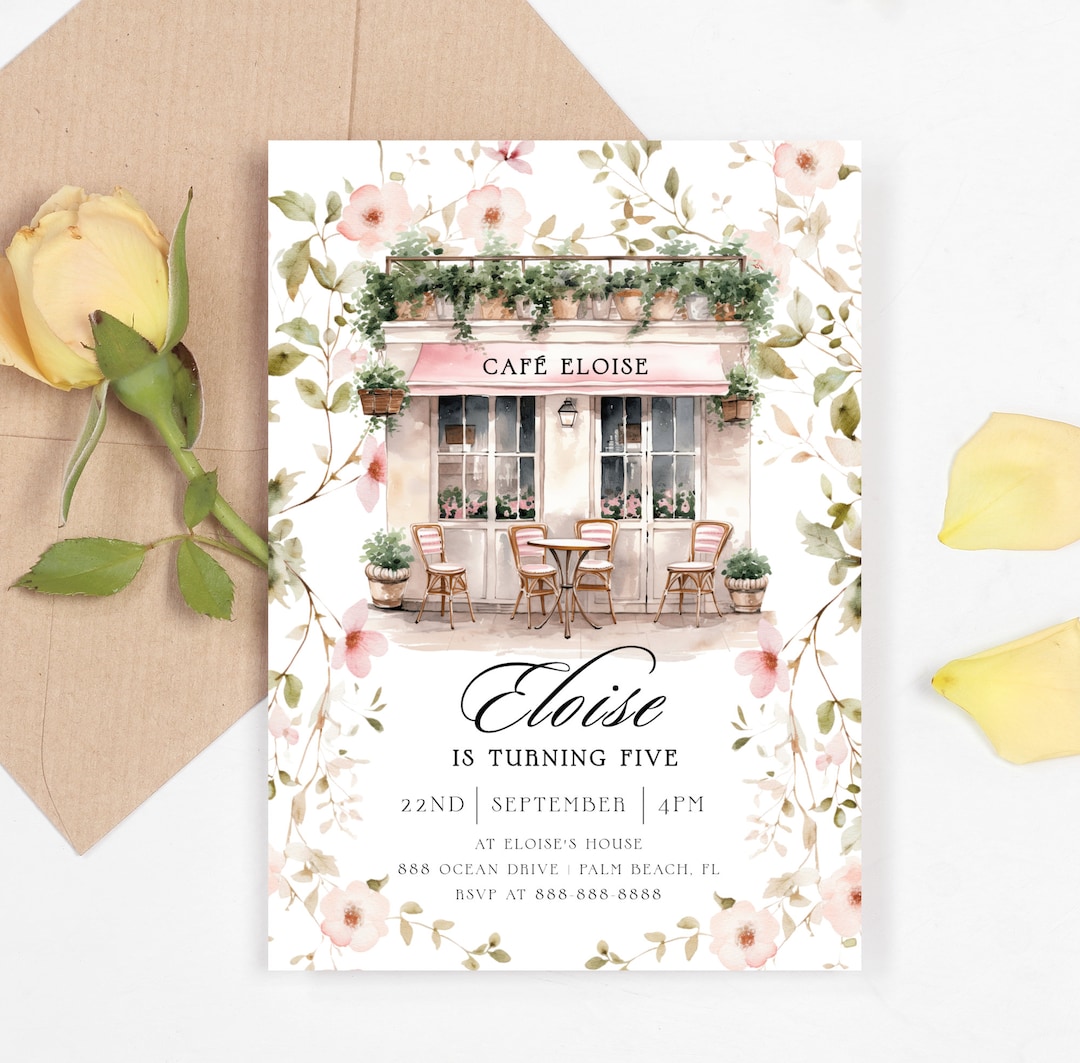Editable Parisian Cafe French Floral Design Birthday Invite Template ...
