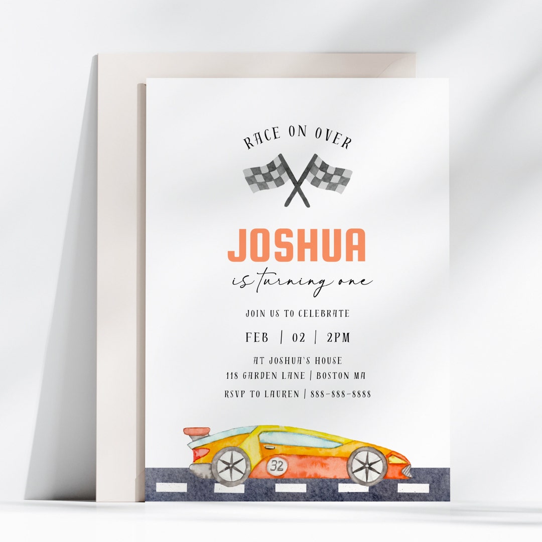 Editable Race on Over Racecar Kid's Birthday Invite Template | Little ...