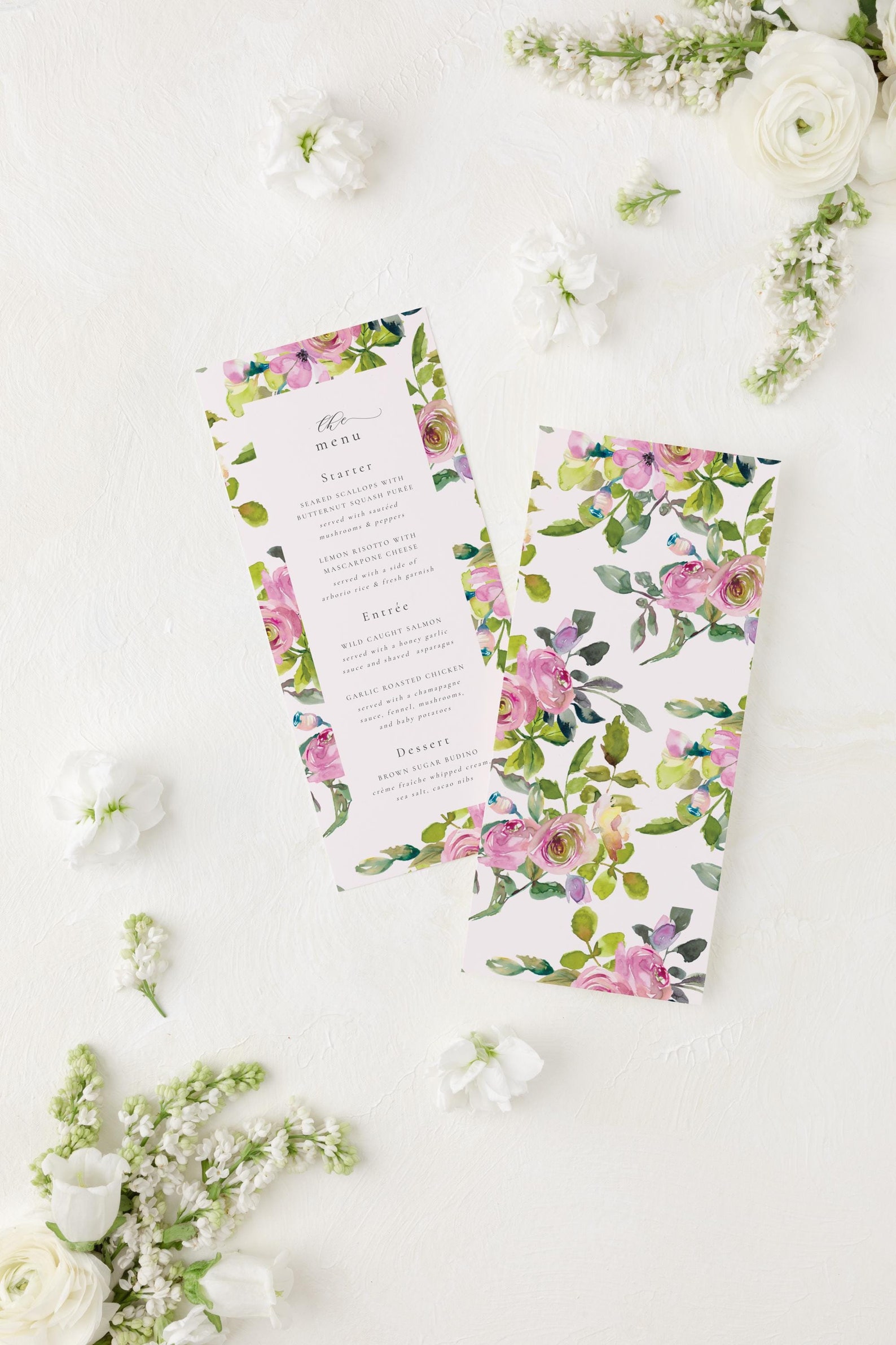 Editable Green Rose Garden Wedding Bridal Shower Floral Menu Event Menu ...