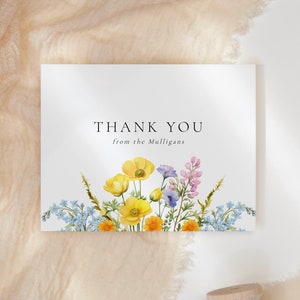 Editable Colorful Wildflowers Spring Florals Thank You Card Template ...