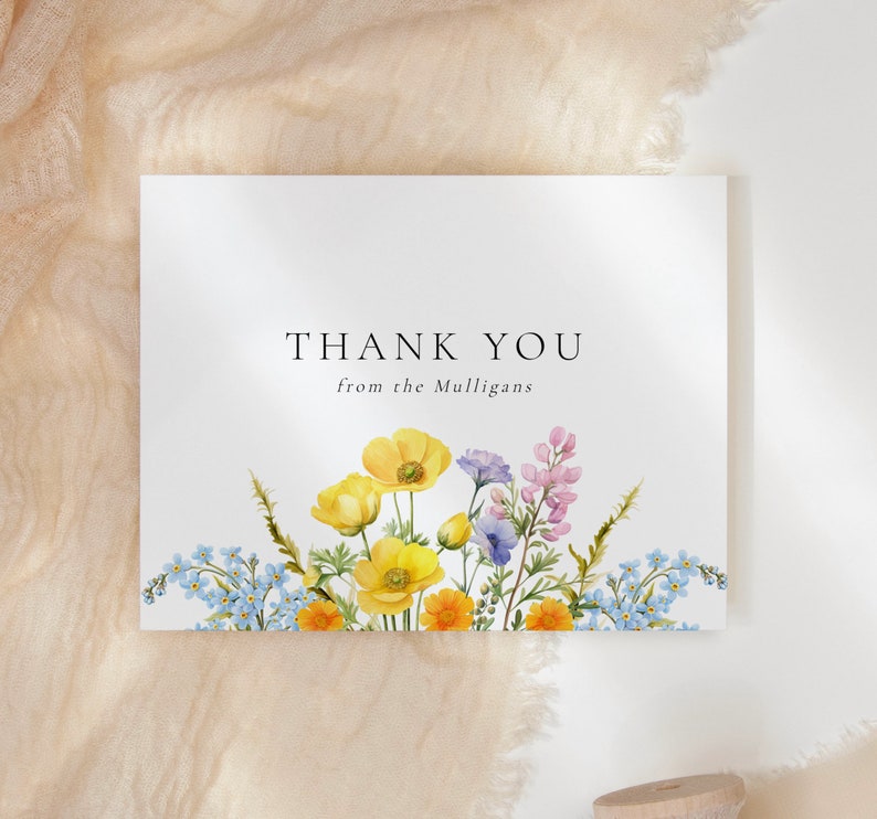 Editable Colorful Wildflowers Spring Florals Thank You Card Template ...