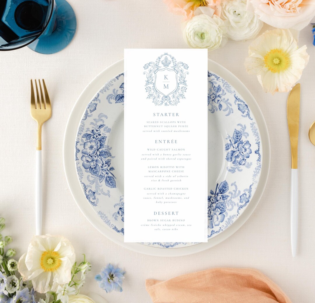 Editable Crest Monogram Blue Royal Wedding Template Initial Classic ...