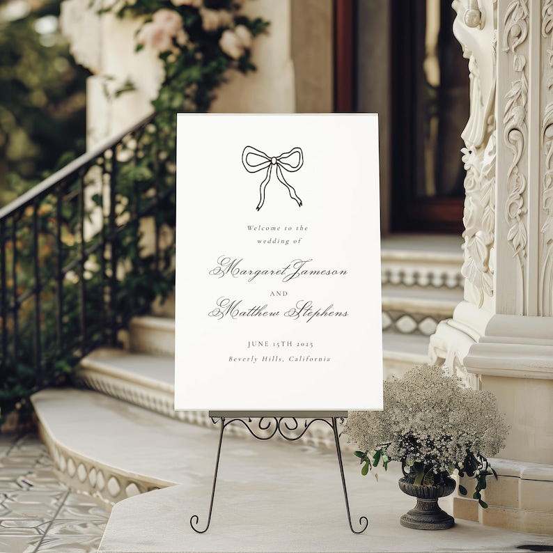 Editable Wedding Welcome Sign Template Black Bow Script 16x20 & 18x24 ...