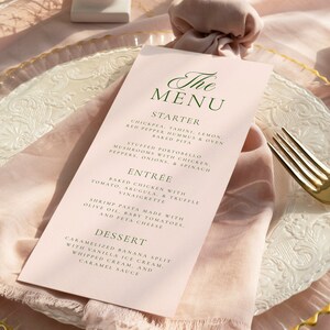 Editable Pink Blush Modern Script Menu Ivy Green Template | Printable ...