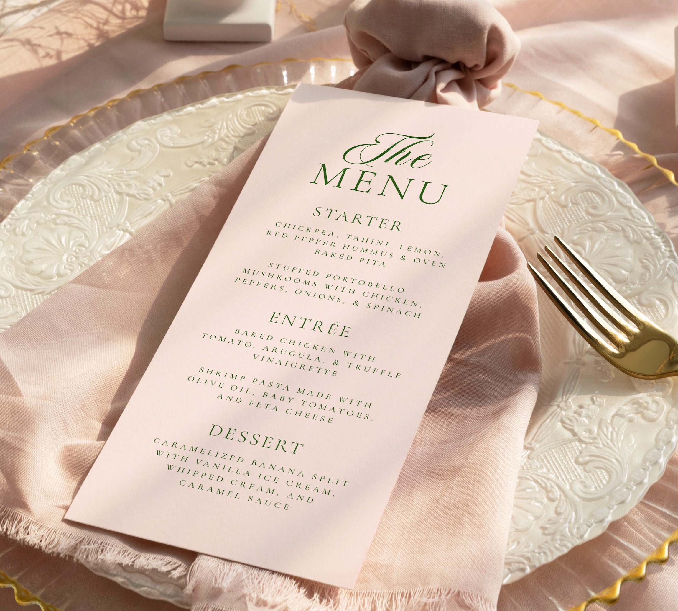 Editable Pink Blush Modern Script Menu Ivy Green Template Printable ...