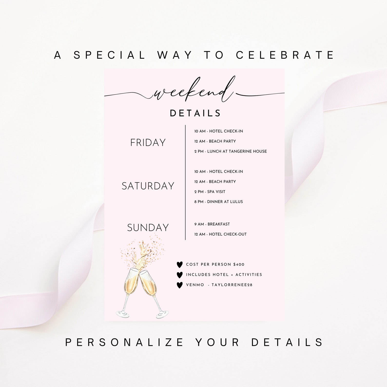 Tropical Getaway Bachelorette Party Invitation Template - Etsy