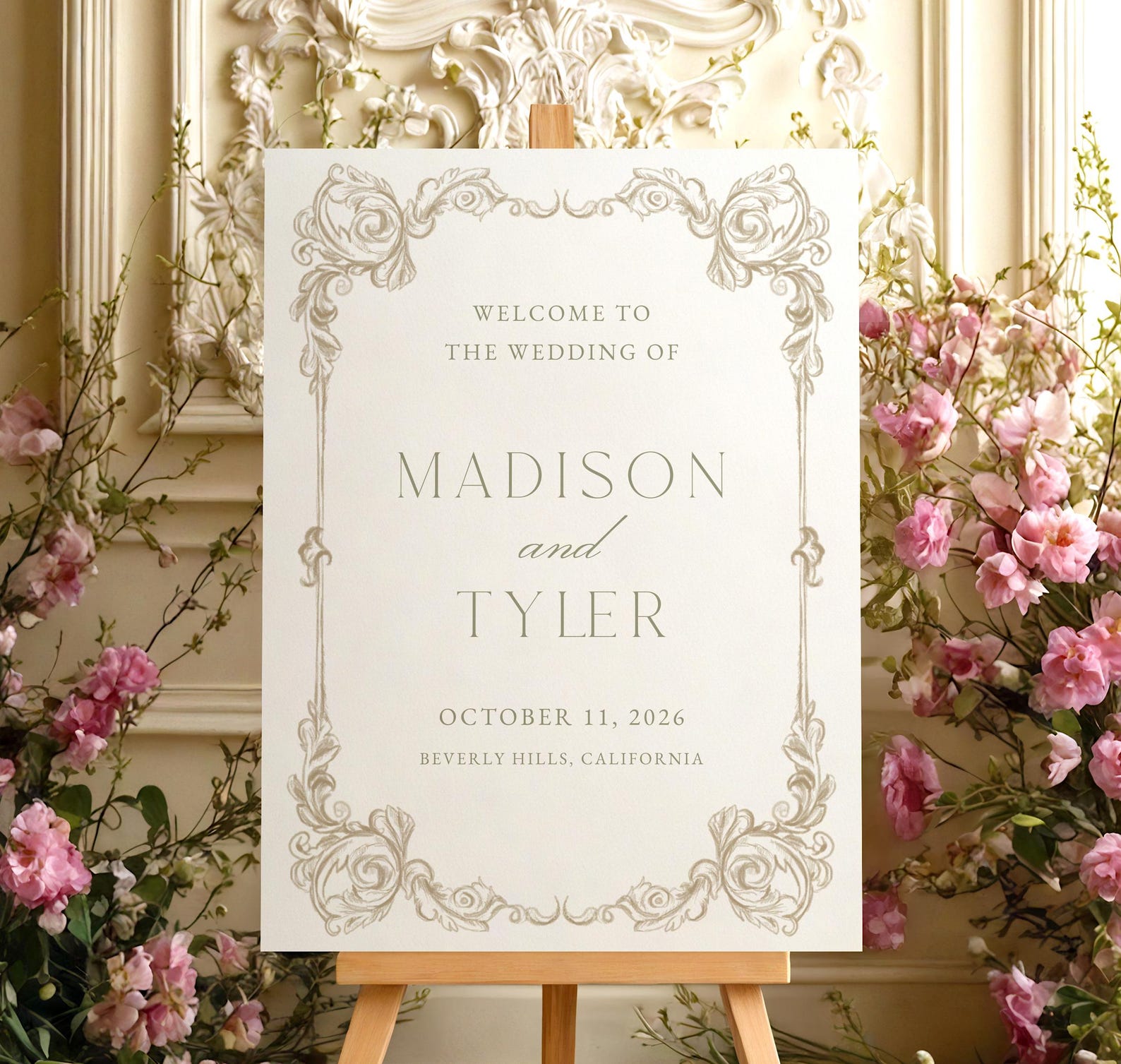 Editable Gold Baroque Frame Wedding Renaissance Welcome Sign Template ...