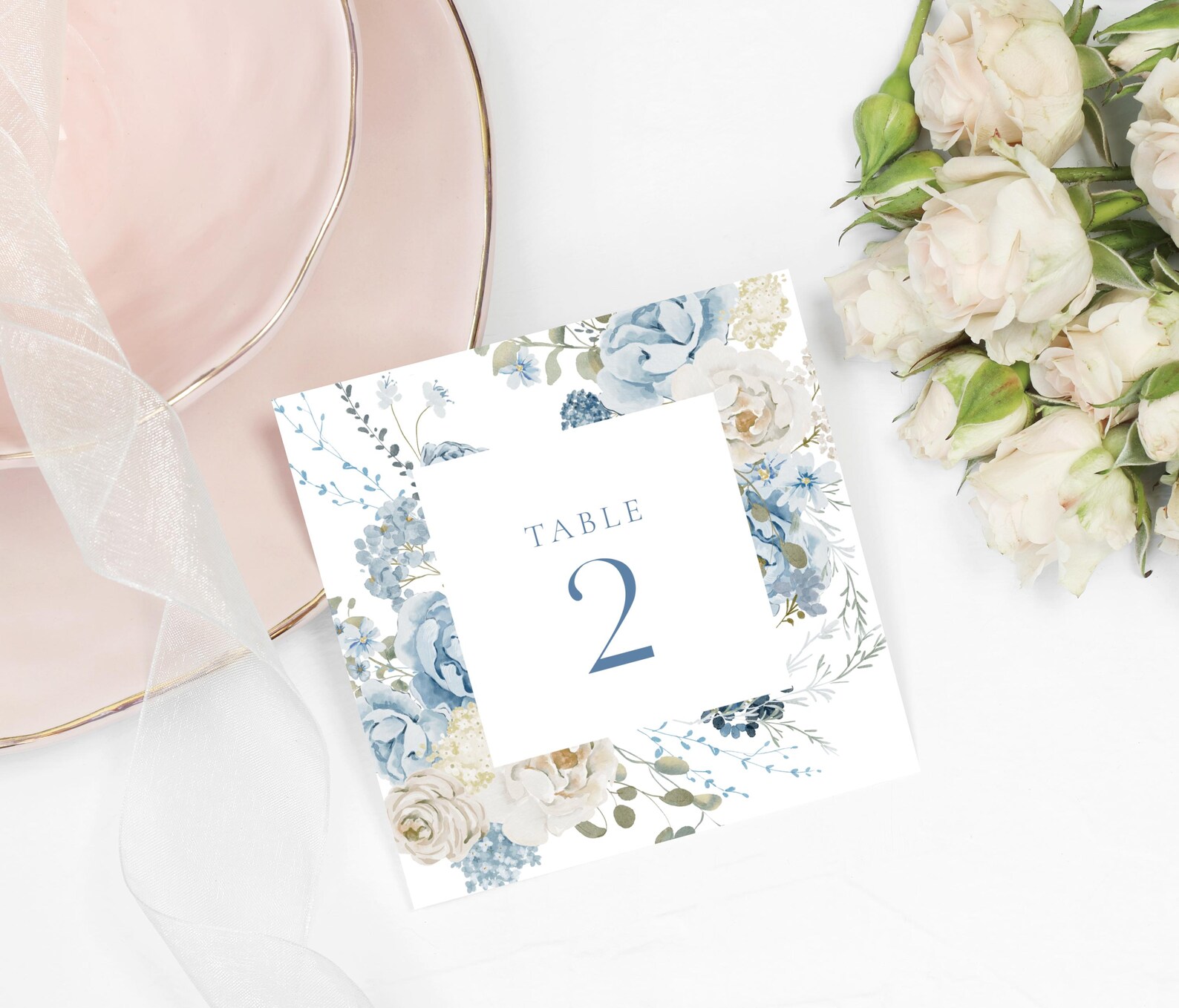 Editable Something Blue Floral Frame Chinoiserie Flowers Table Numbers ...