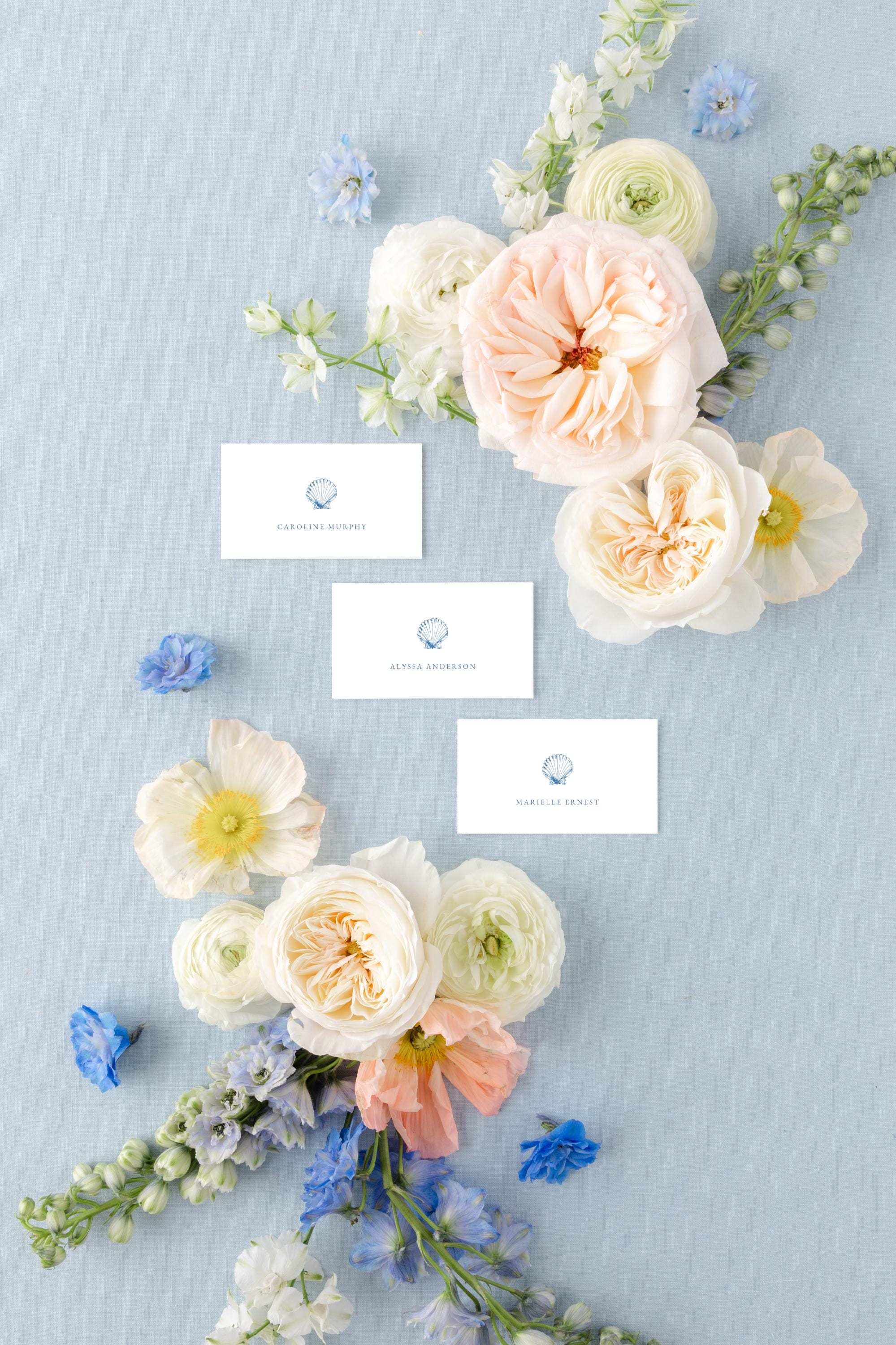 Editable AZURE Blue Seashell Wedding Place Name Cards 3.5x2 | Ocean Sea ...