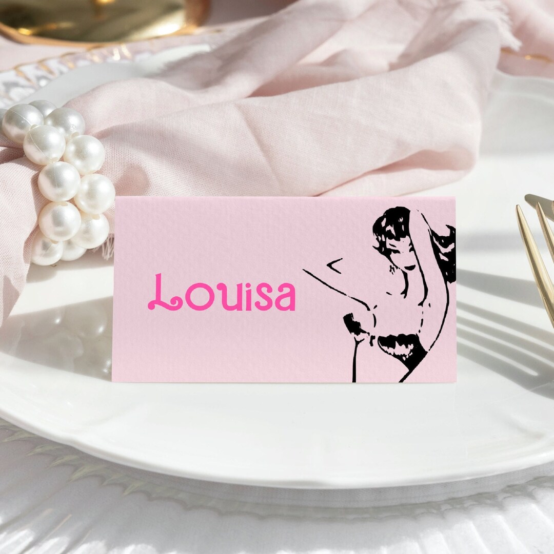 Editable Pink Vintage Pinup Doll Heel Place Name Cards 3.5 X 2 Buffet ...