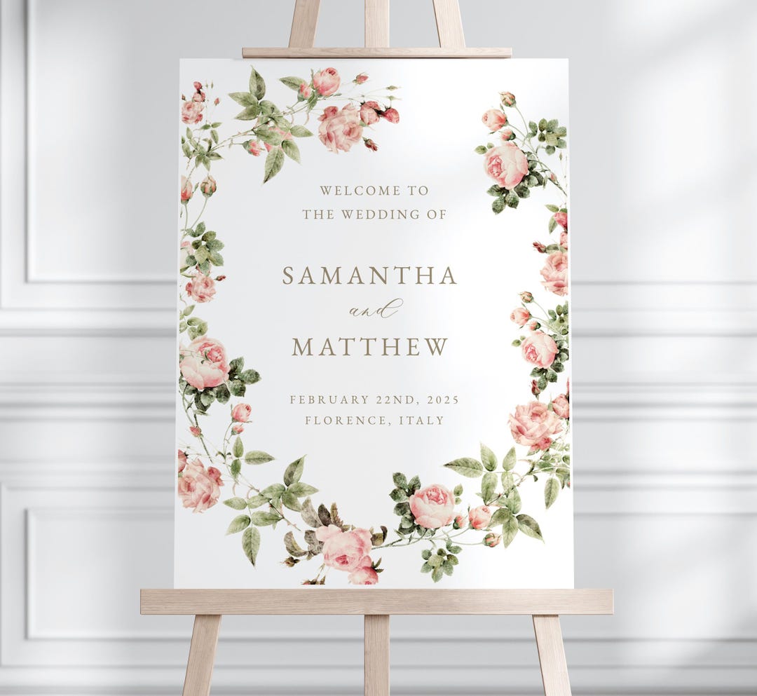 Editable Shabby Chic Vintage Rose Wedding Chinoiserie Welcome Sign ...