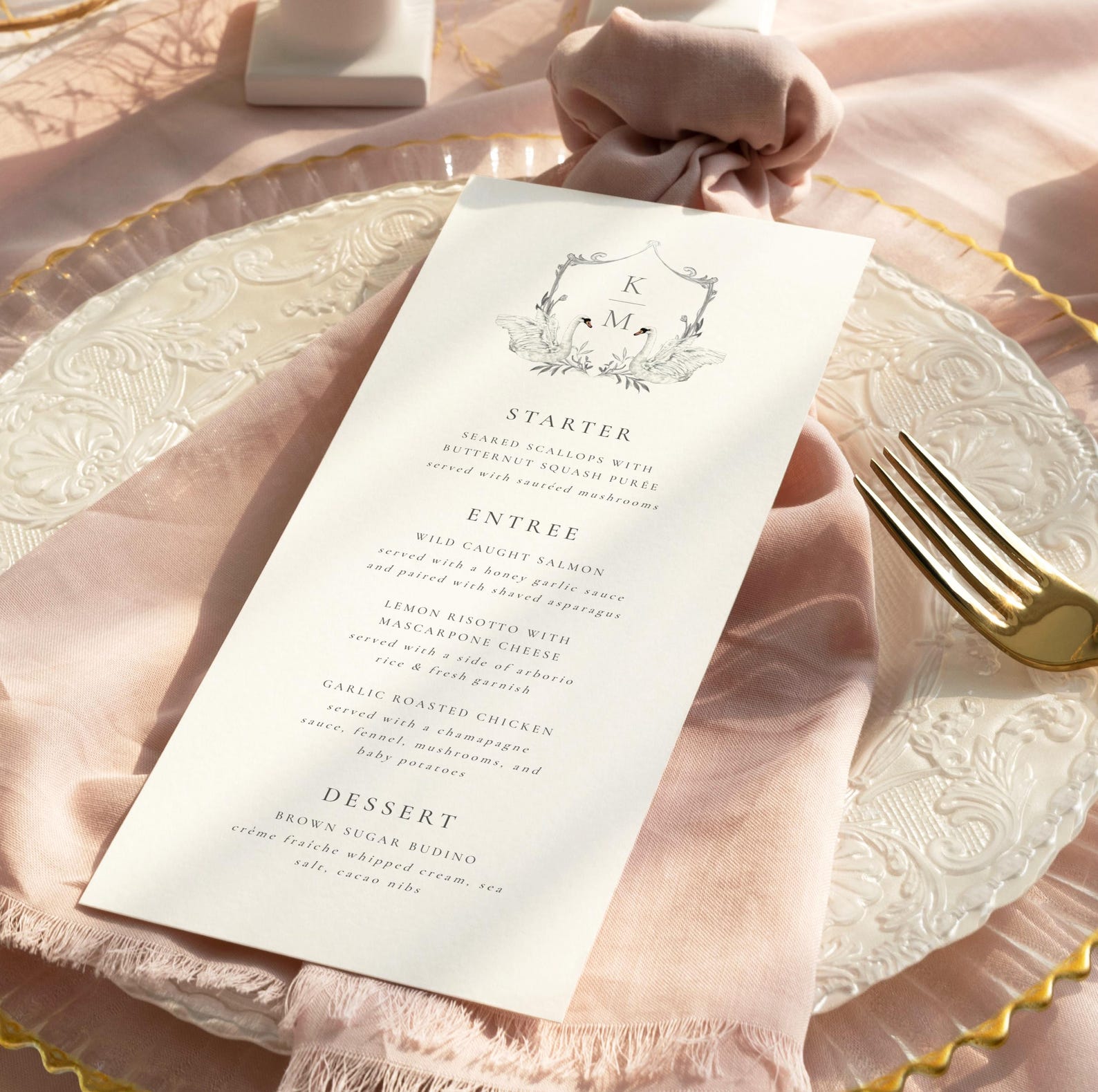 Editable Swan Crest Monogram Wedding Menu Event Menu Template Custom ...
