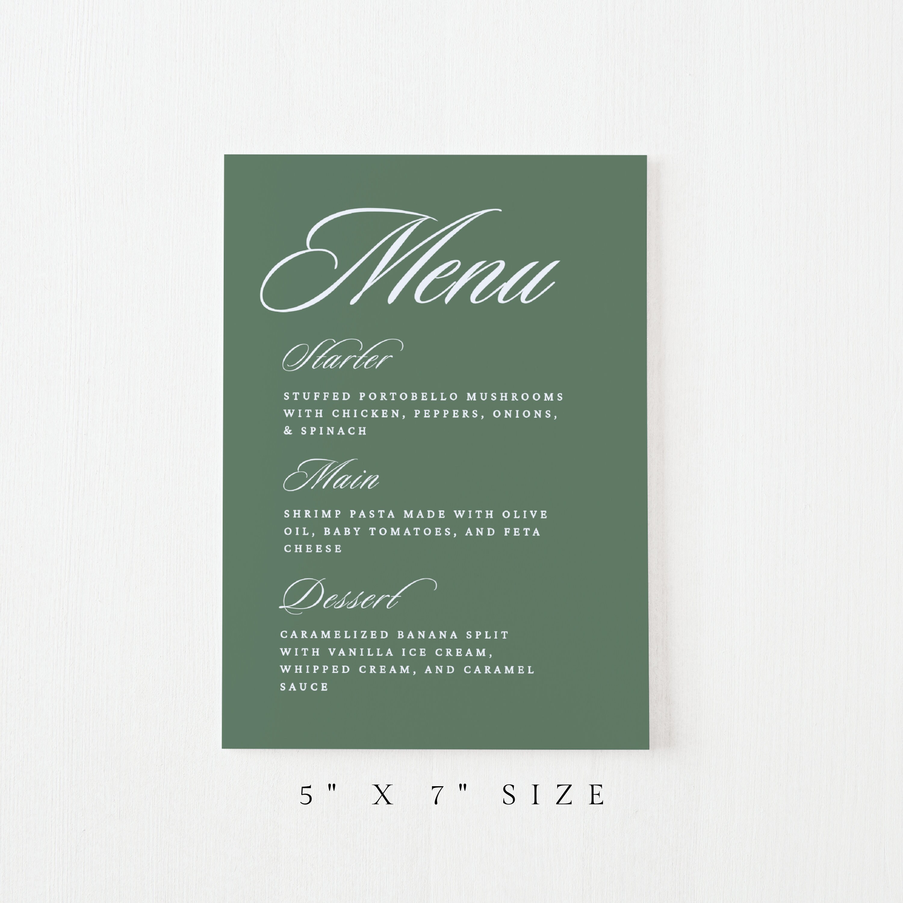 Editable Modern Forest Green Scripted Menu Bridal Shower Wedding Event ...