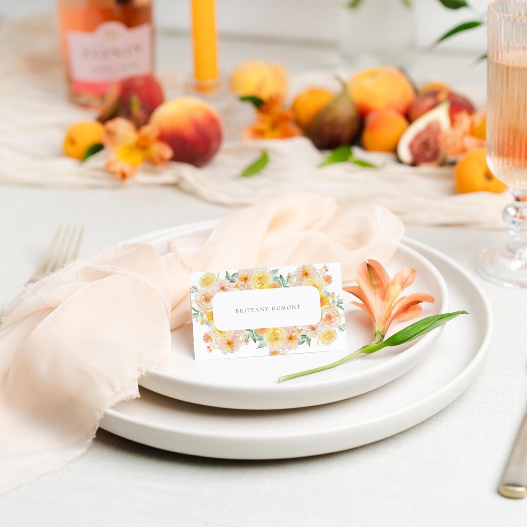 Editable Peach Spring Orange & Pink Floral Frame Wedding Bridal Shower ...