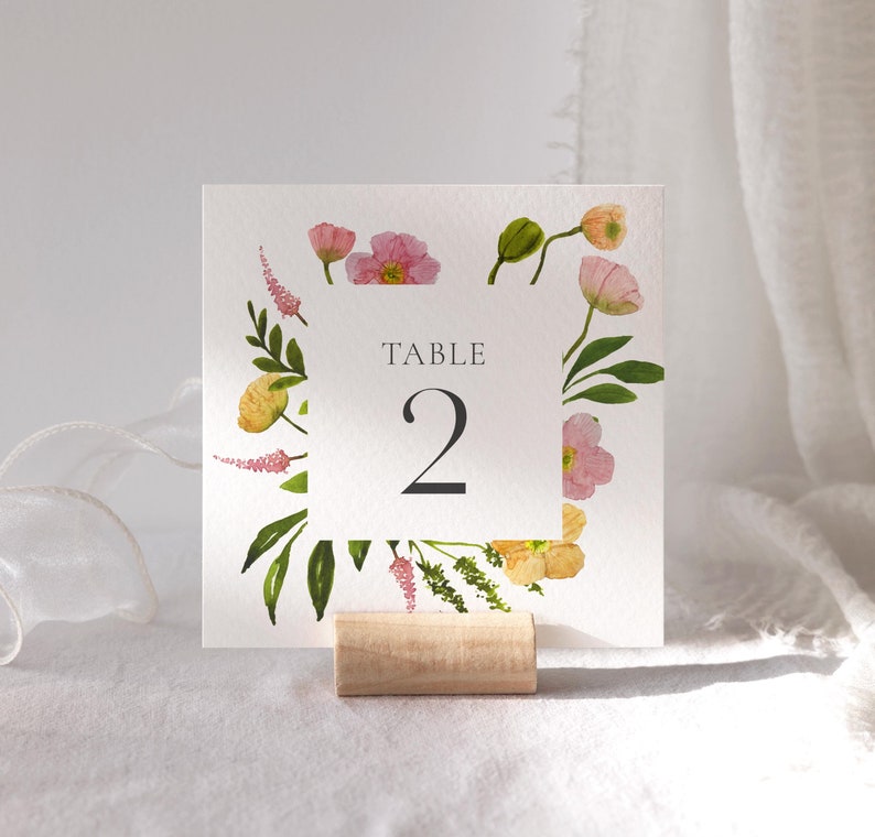 Editable Spring Pastel Watercolor Floral Frame Flowers Table Numbers 5 ...