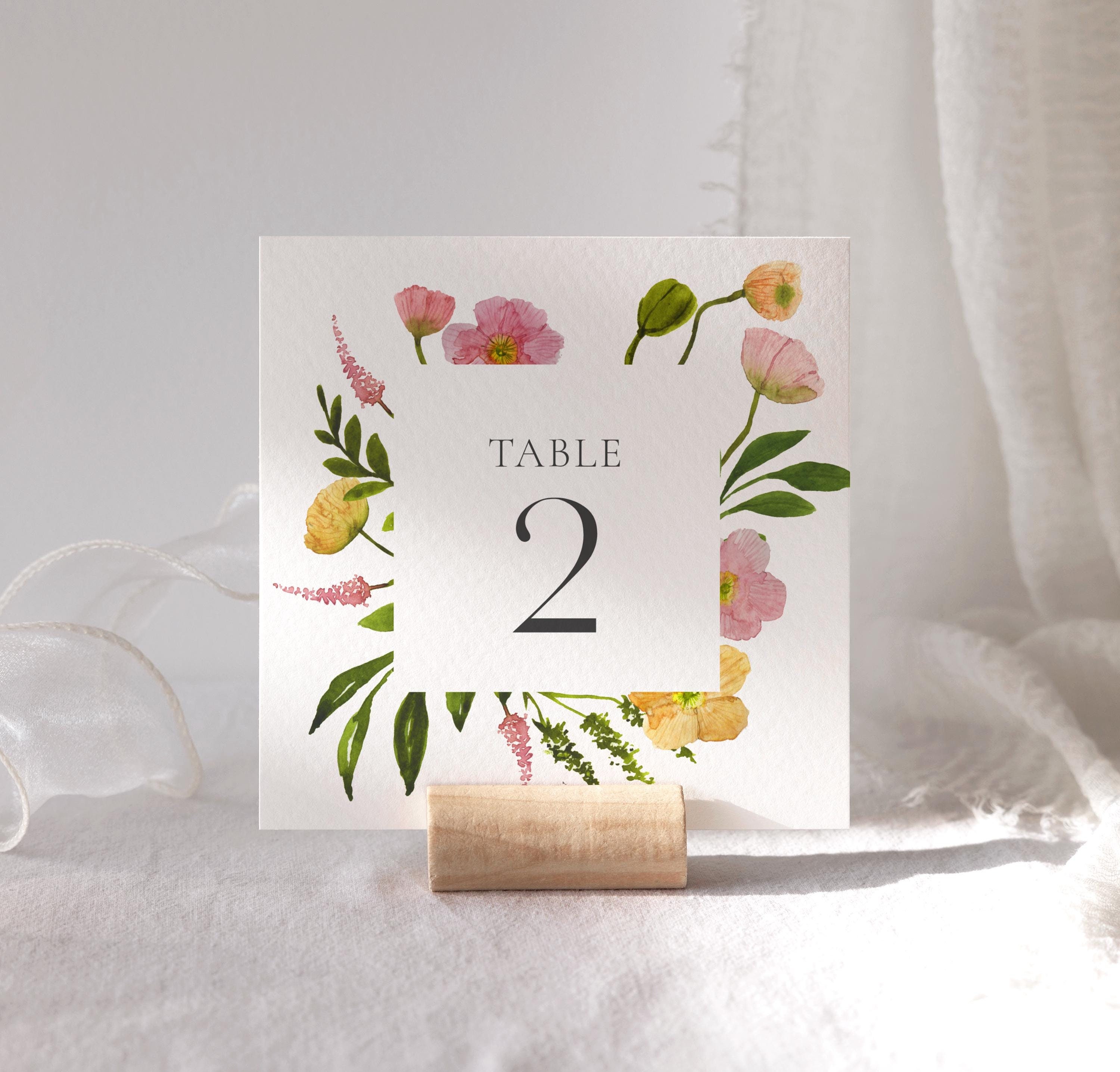 Editable Spring Pastel Watercolor Floral Frame Flowers Table Numbers 5 ...