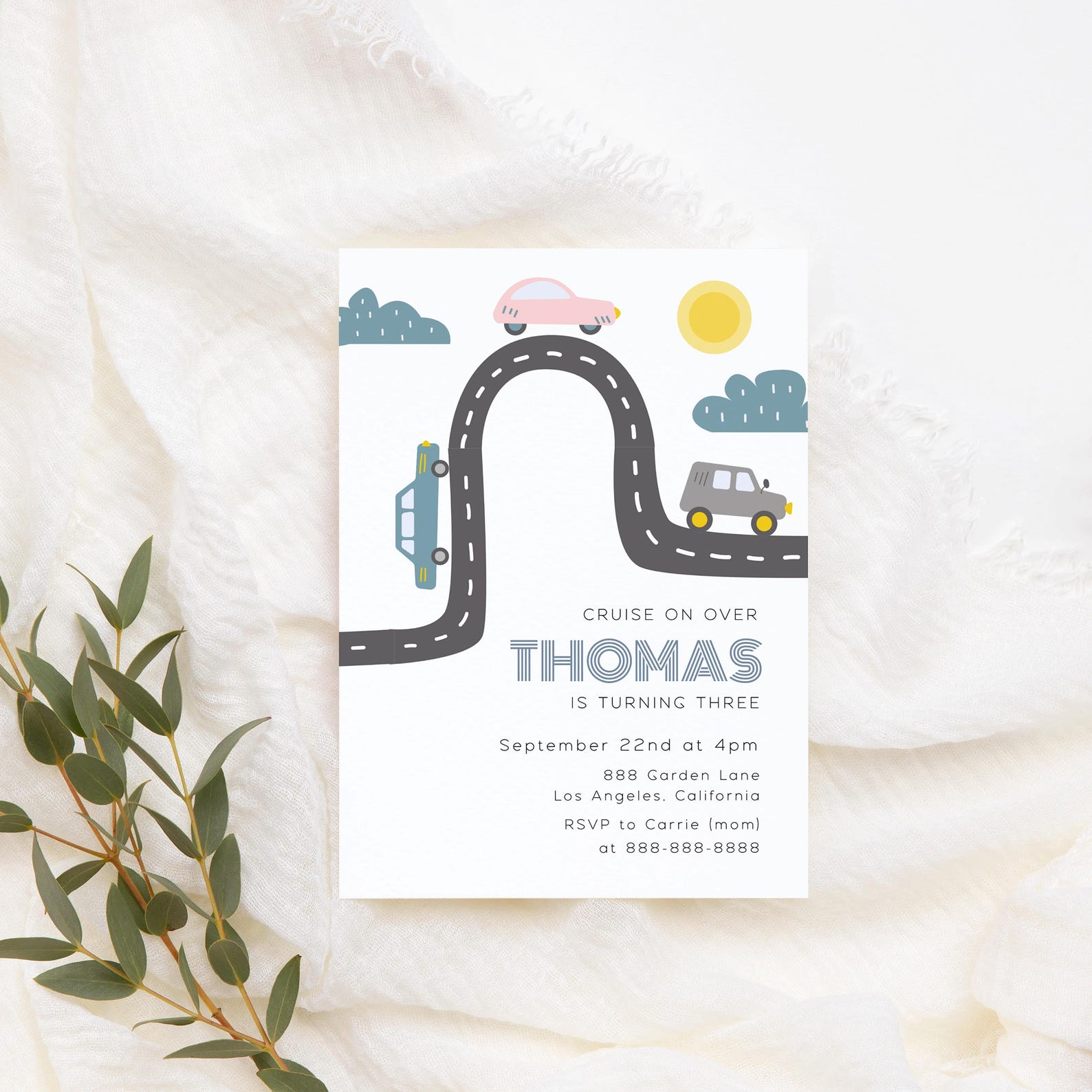 Editable Cars Travel Transportation Road Birthday Invitation Template ...