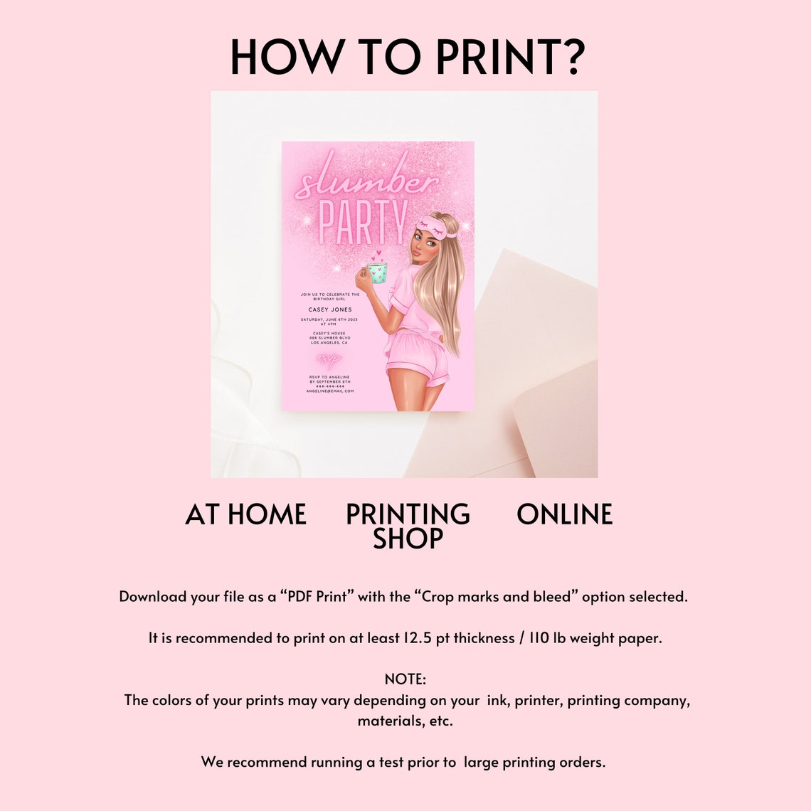 Pink Slumber Party Invite Girl's Night in Sleepover - Etsy