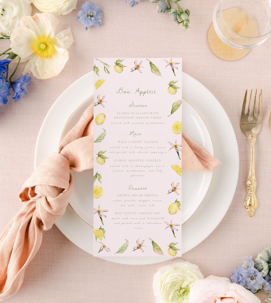 Editable Lemon Soirée Wedding Bridal Shower Lemon Menu Event Menu ...