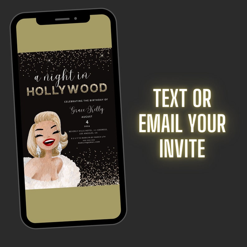 A Night in Hollywood Birthday Party Invite, Old Hollywood Glitter ...