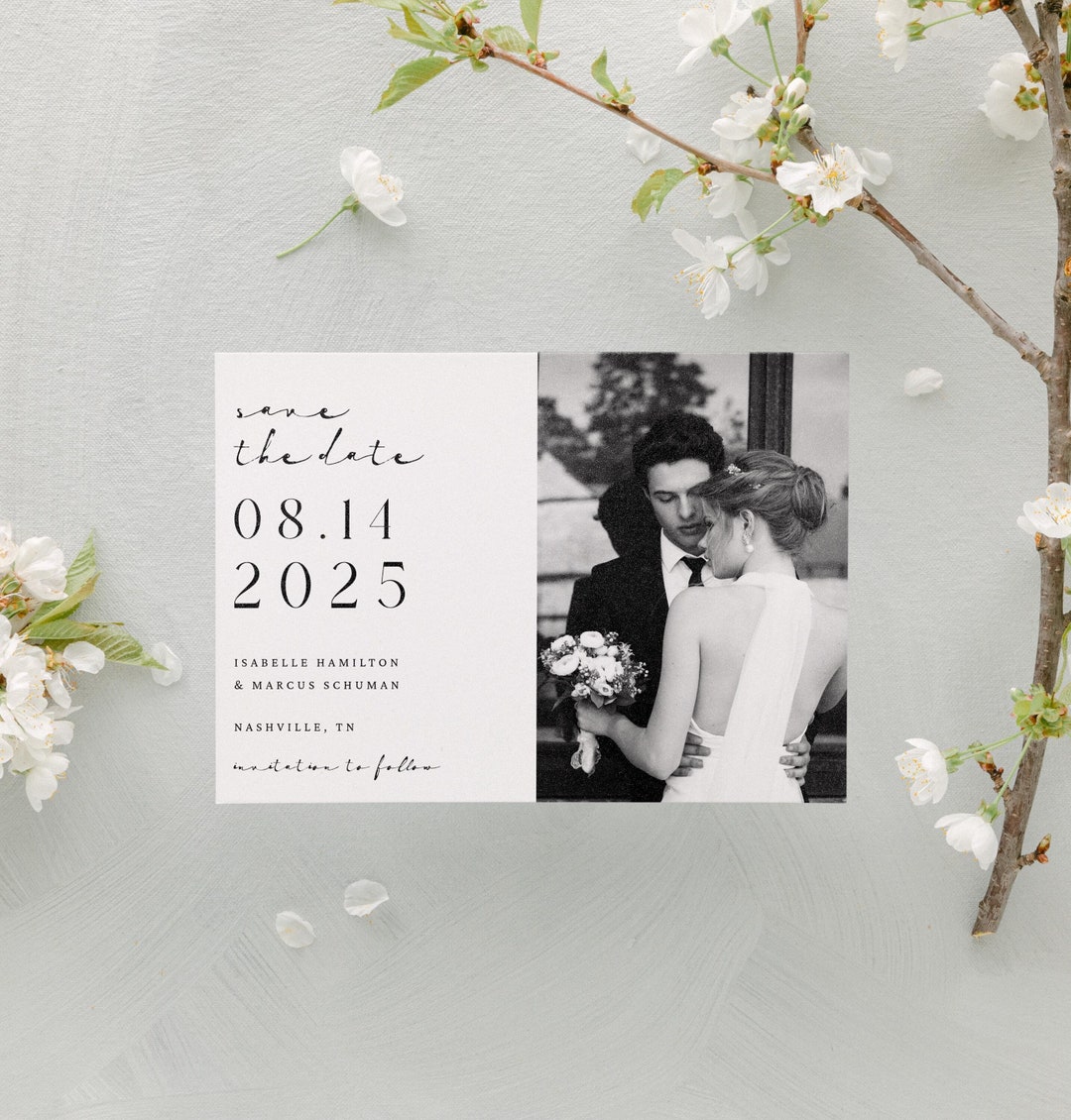 Editable Modern Dated Save the Date Painted Script Photo Wedding Event ...