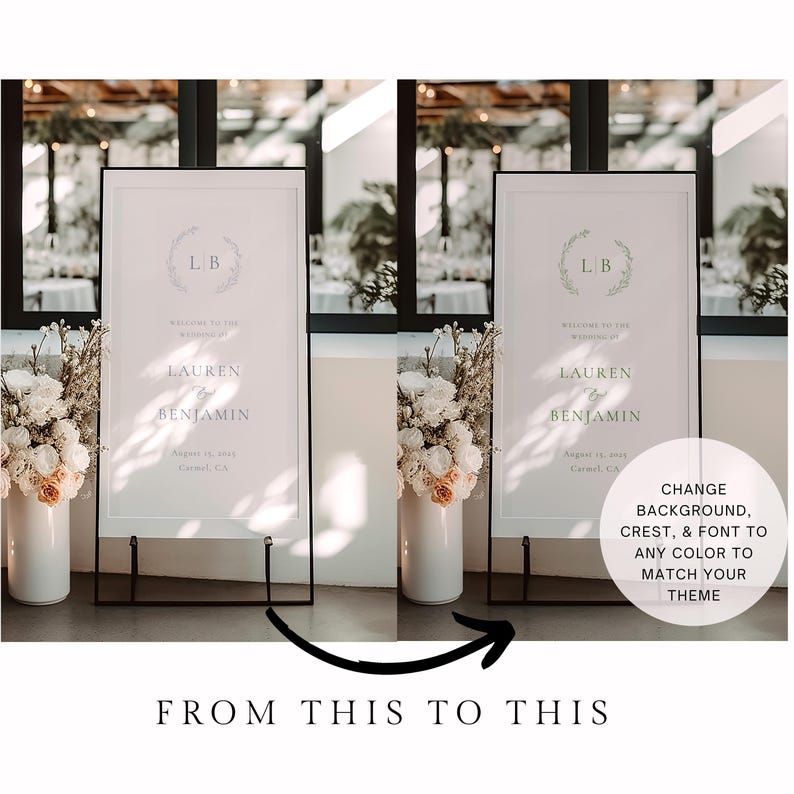 Editable Dusty Blue Monogram Crest Classic Wedding Template Welcome ...