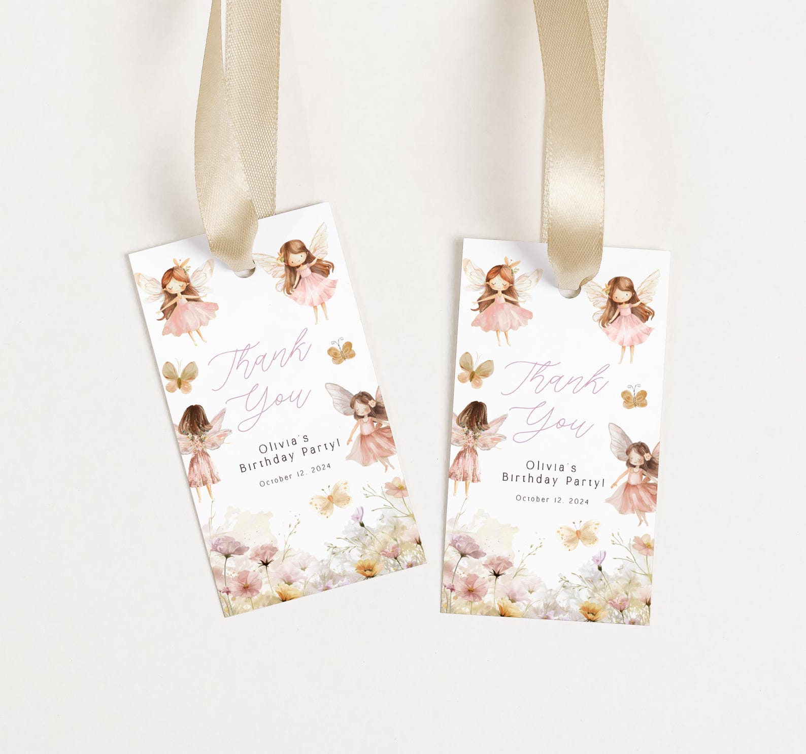 Flutter & Twirl Fairy Birthday Thank You Favor Gift Tags Template ...