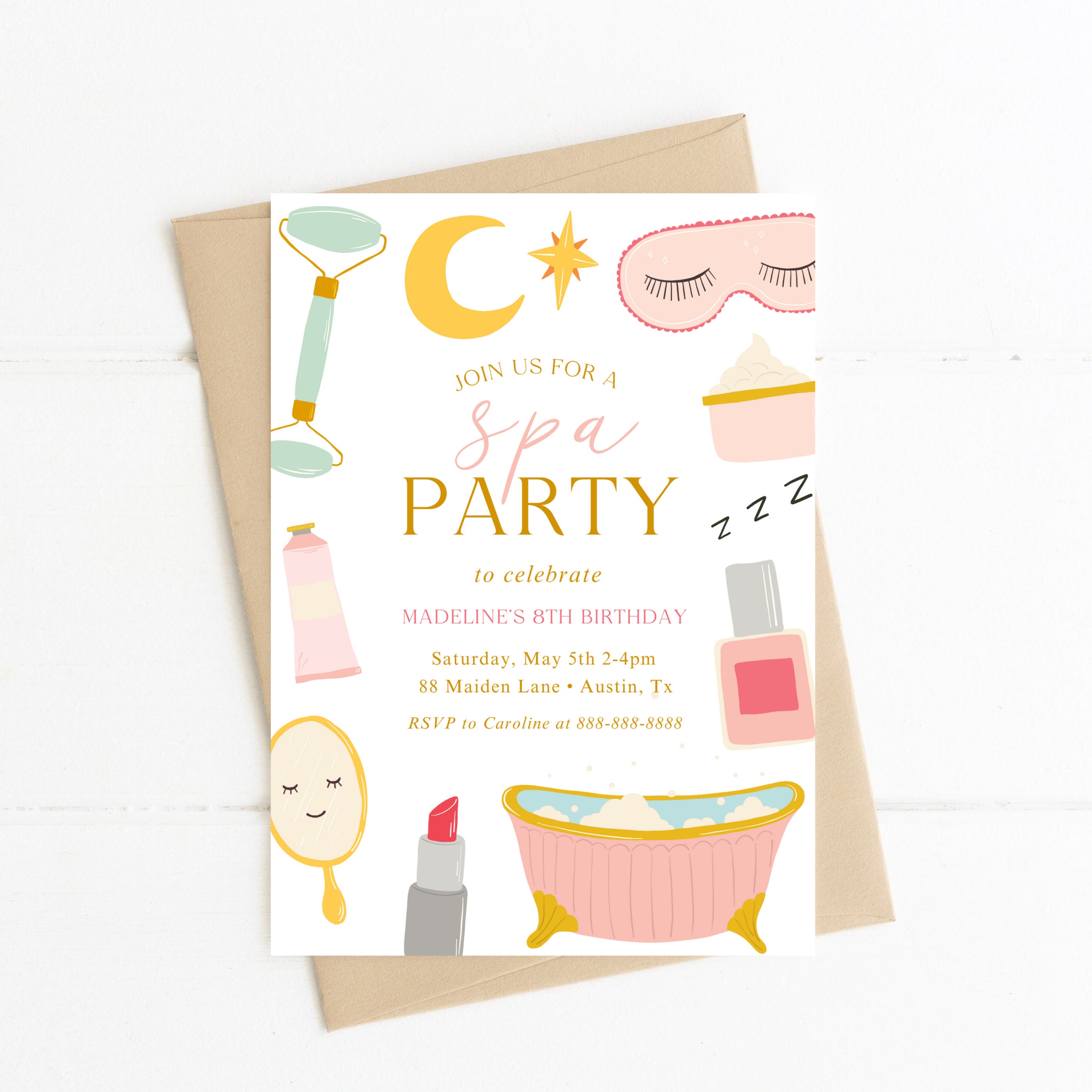 Editable Spa Party Birthday Invitation | Slumber Party Pamper Girls ...