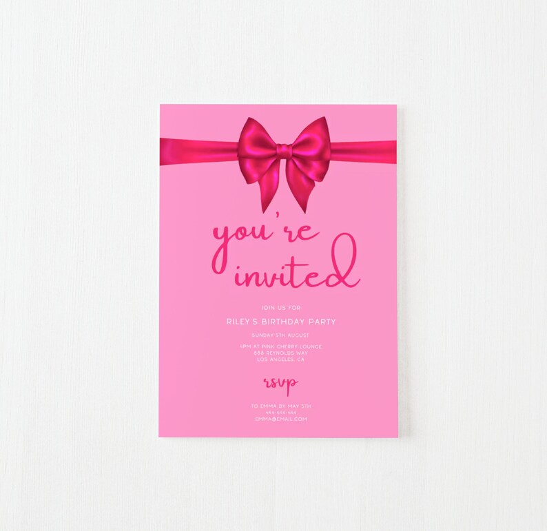You're Invited Birthday Invitation Pink Bow 21st Birthday Single Page ...