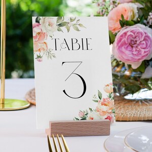 Editable Modern Blush Peach Floral Table Number Template Roses Flowers ...