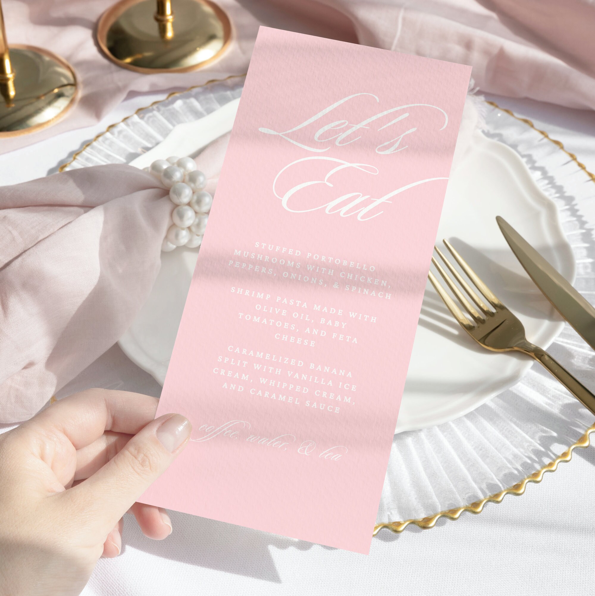 Editable Pink Let's Eat Menu Event Menu Template Shabby Chic Floral ...