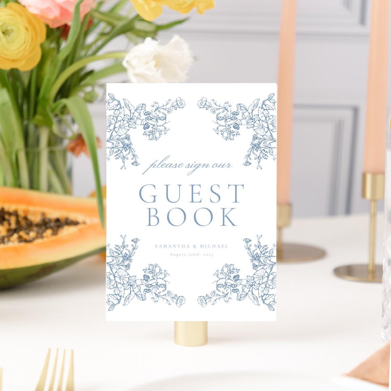 Editable DAYDREAM Blue Guestbook Sign | Chinoiserie Wedding 5x7, 8x10 ...