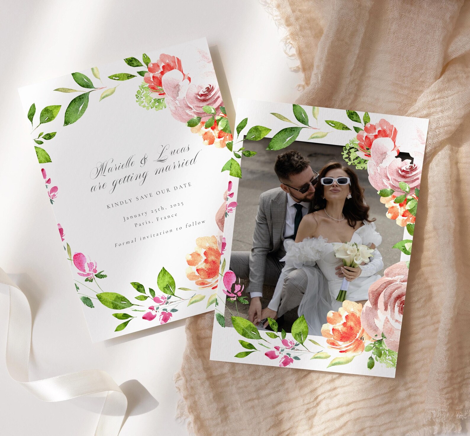 Editable Floral Script Photo Save the Date Wedding Event Template ...
