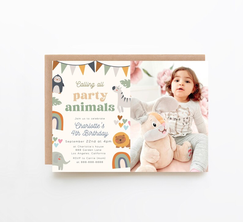 Editable Calling All Party Animals Boho Neutral Birthday Invitation ...